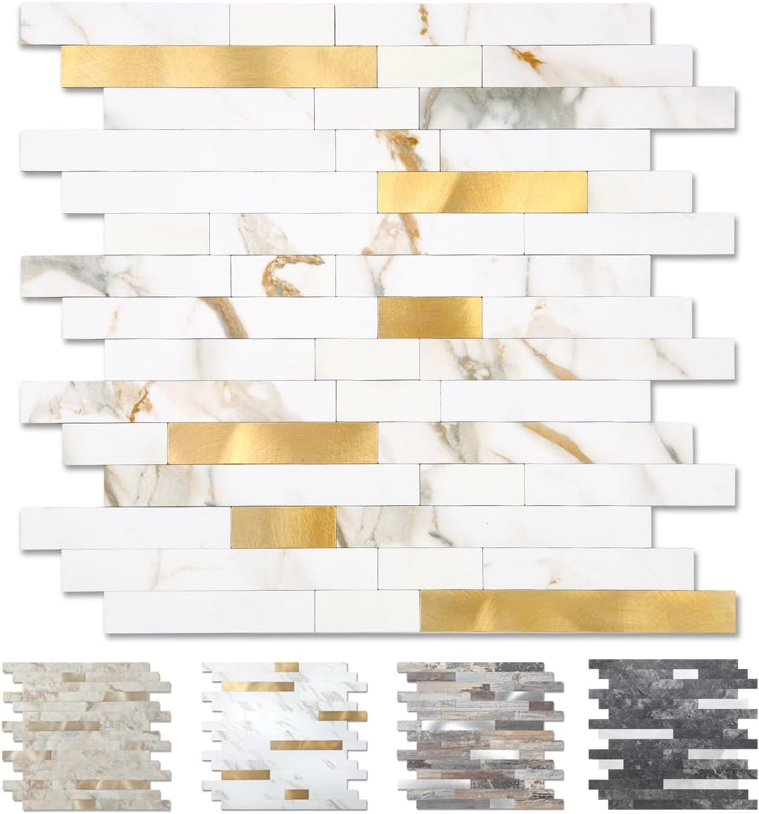 5 Sheets Peel and Stick Stone Metal Tile Backsplash, Adhesive Tiles for ...