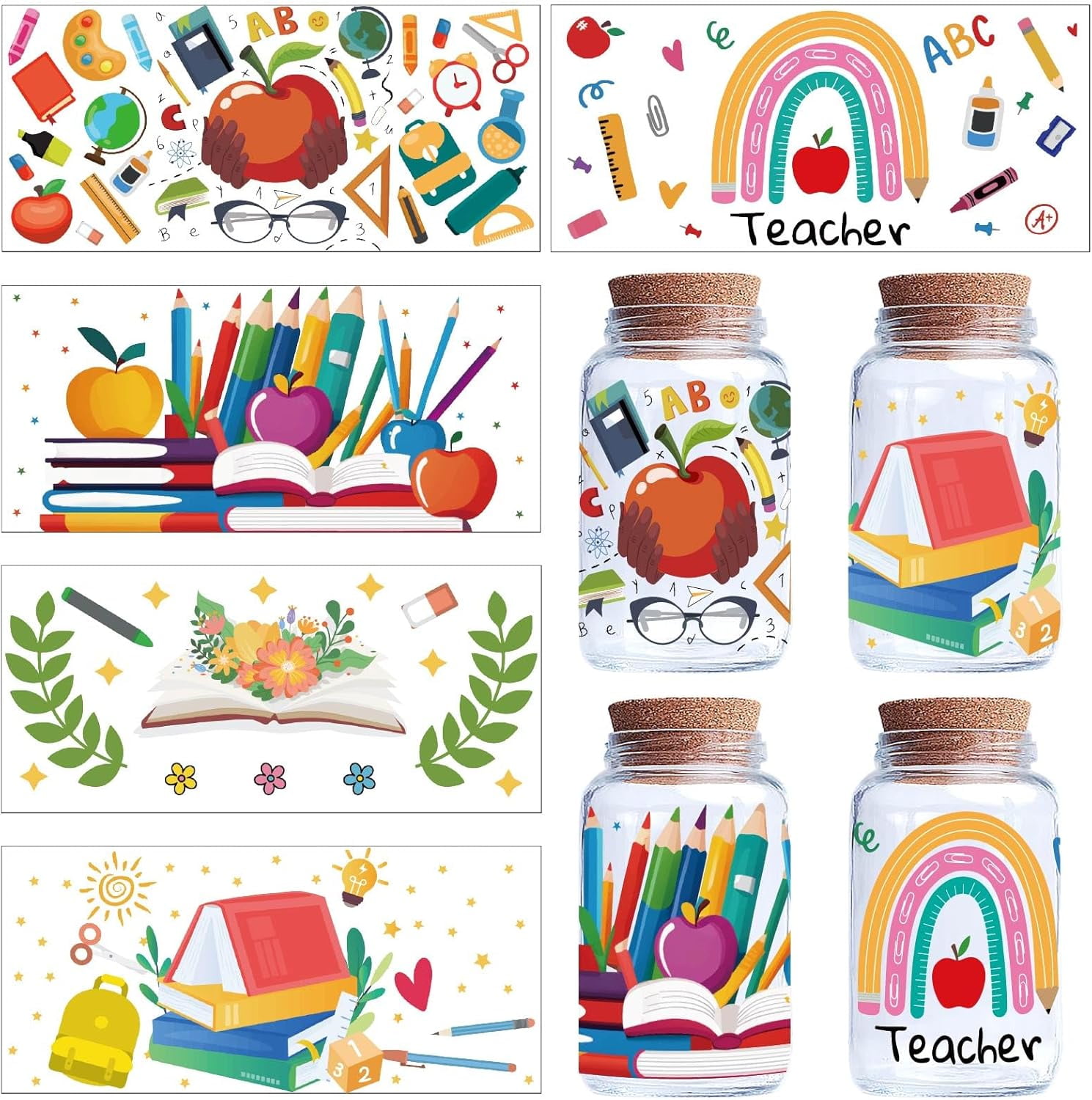 5 Sheets Teacher Transfer Stickers for Glass Cups Rub on Transfers ...