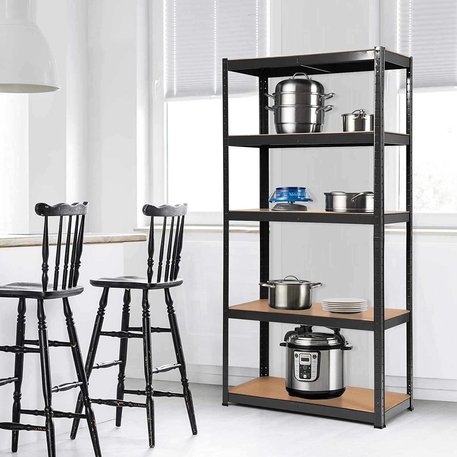 5-Shelf Adjustable Steel Storage Heavy Duty Bolt- Garage Shelf Black ...