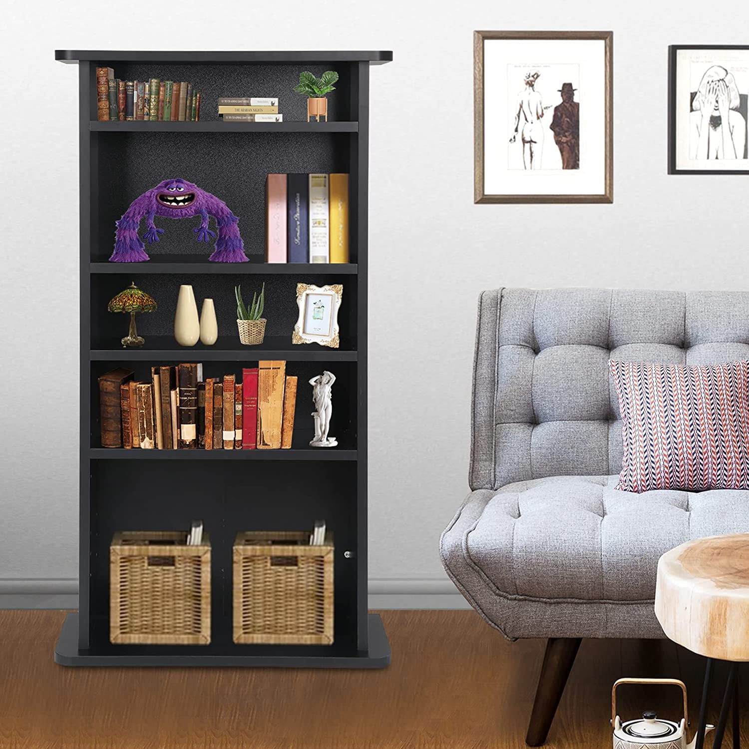 5 Shelf Bookcase 5 Tier Wooden Multimedia Storage Media Cabinet DVD ...