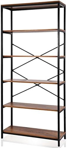 5 Shelf Bookcase, 6 Feet Tall Bookshelf Industrial Style Bookshelves ...
