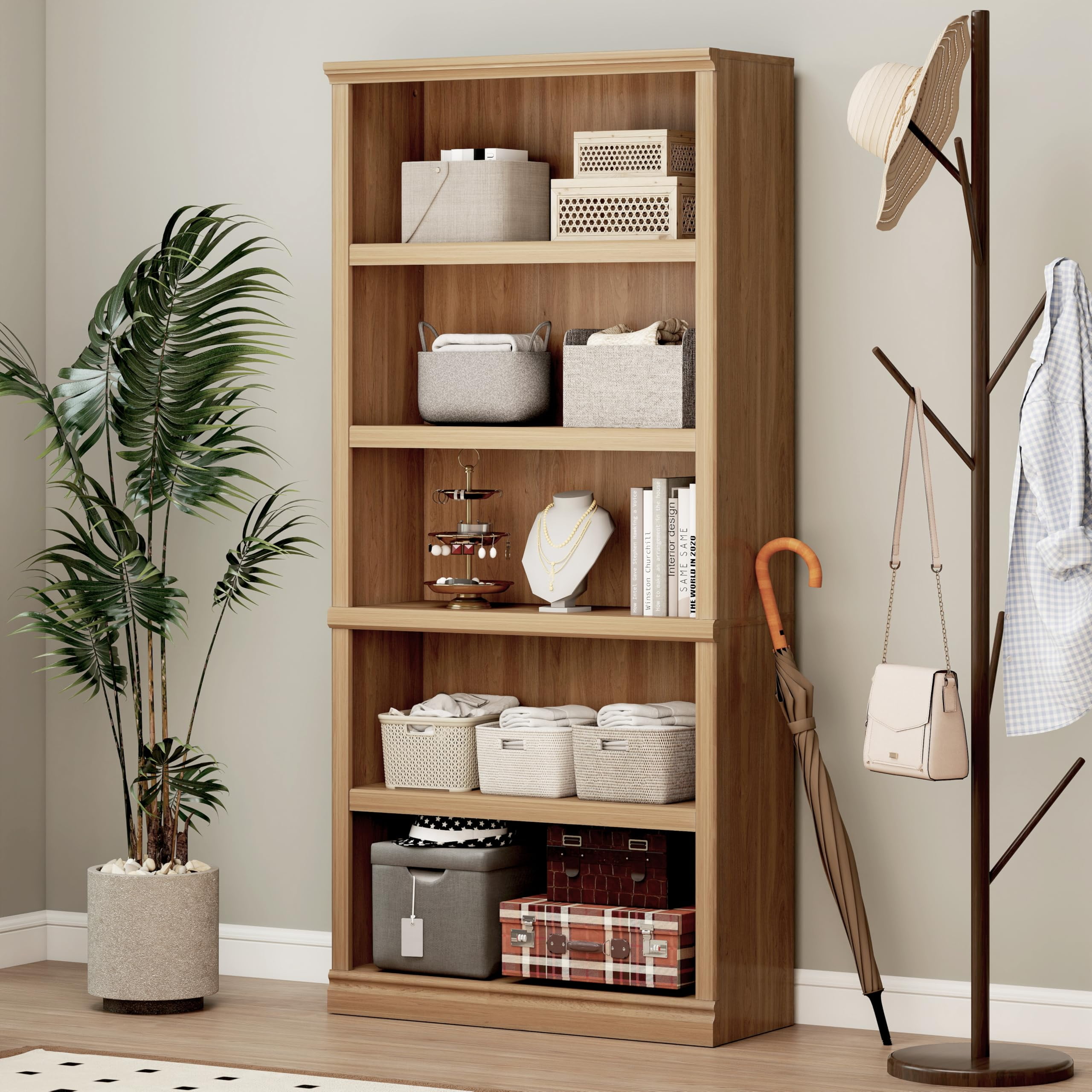 5 Shelf Bookcase 70 Inches Tall, 33 Inch Wide Open Storage Unit for ...