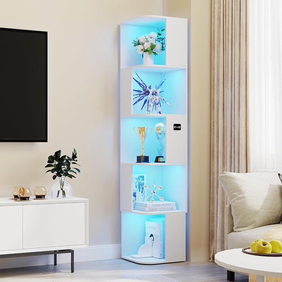 5 Shelf Bookcase - Corner Bookshelf with 3 Colors LED Sensor Lights ...
