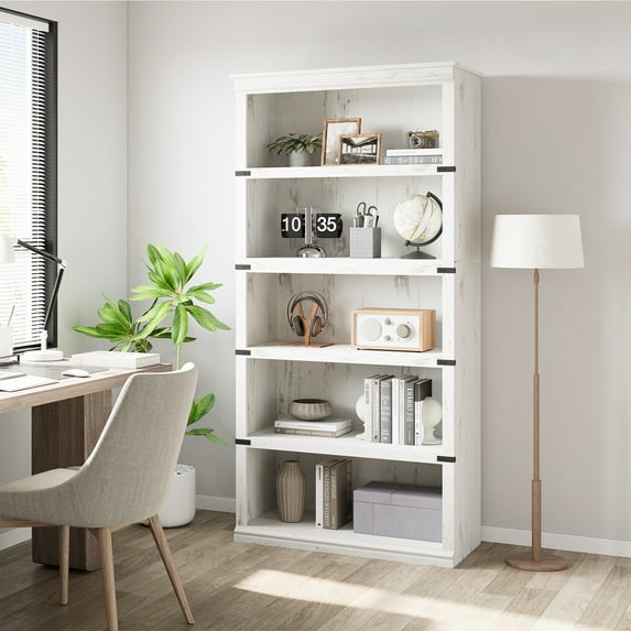 5-Shelf Bookcase, Modern 32" Wide Freestanding Wooden Bookshelves with ...