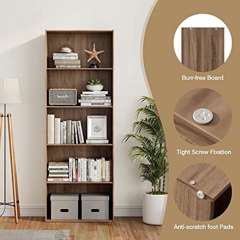 5 Shelf Bookcase, Modern Bookshelves and Bookcases, Vertical Bookshelf ...