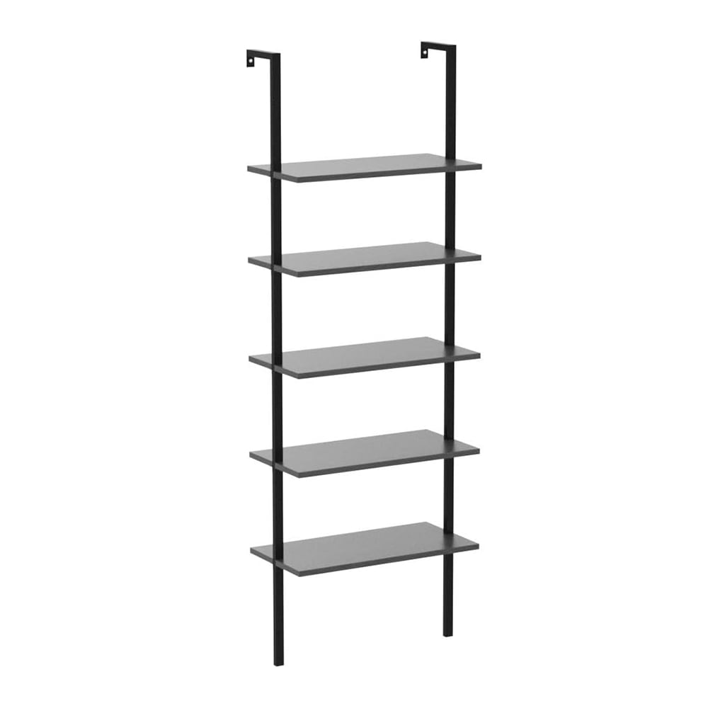 5-Shelf Bookcase, Modern Ladder Shelves, Wall Mount Bookshelf with Wood ...