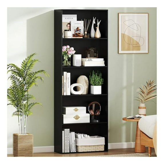 5-Shelf Bookcase, Modern Wood Book Shelf Organizer with Anti-Tipping ...