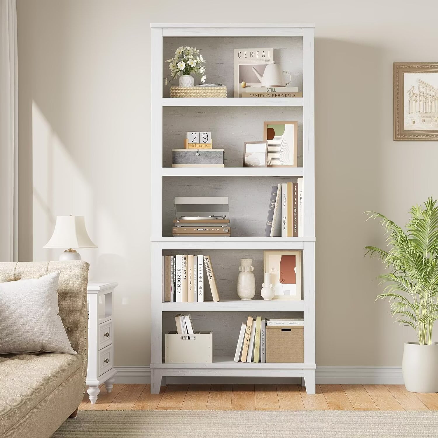 5-Shelf Bookcase, Wooden Standing Rack Book Storage Shelves, 71" Tall ...