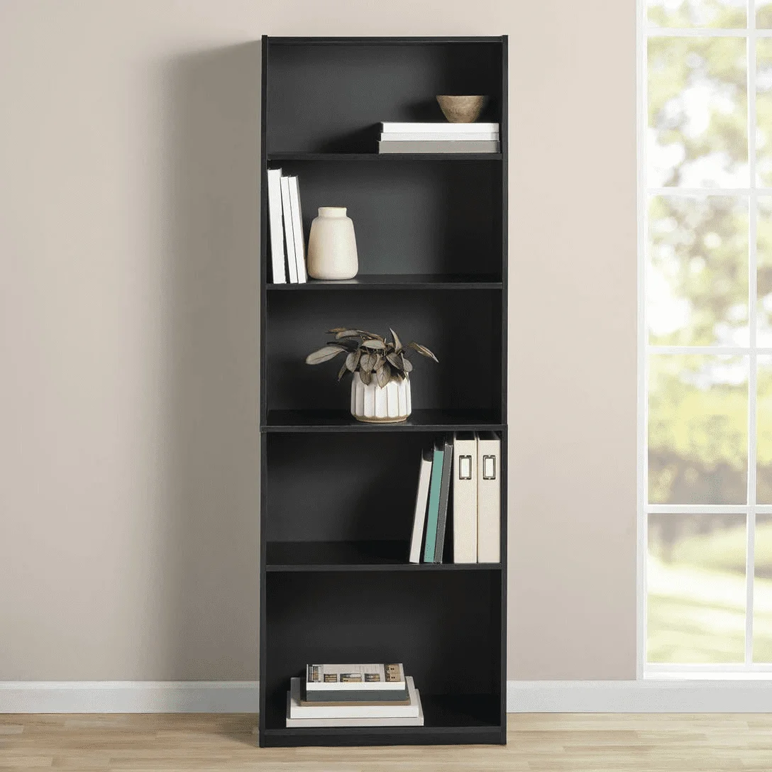 5-Shelf Bookcase with Adjustable Shelves, True Black Oak - Walmart.com
