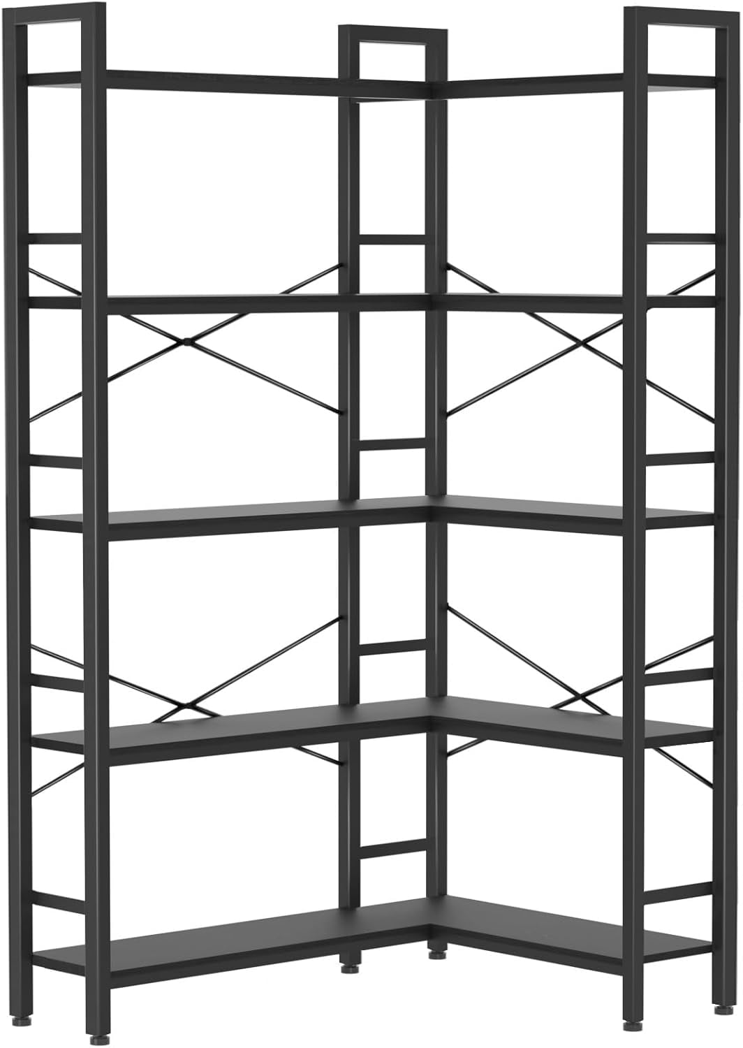 5-Shelf Corner Bookshelf, Large Open Shelf Bookcase,Black Metal Frame ...