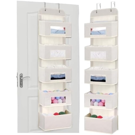 5-Shelf Over The Door Hanging Organizer with 2 Metal Hooks, 5 Pocket ...