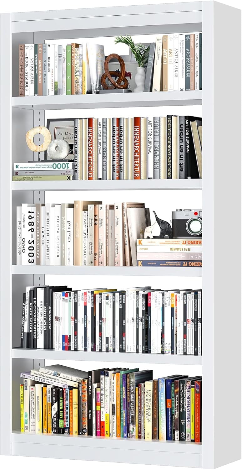 5-Shelf Heavy Duty Metal Bookcase, Adjustable Bookshelf with Large ...