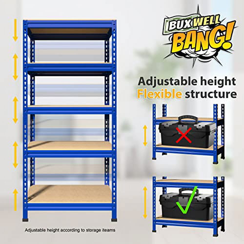 5-Shelf Heavy Duty Shelving - Adjustable Garage Storage Shelves, Metal ...