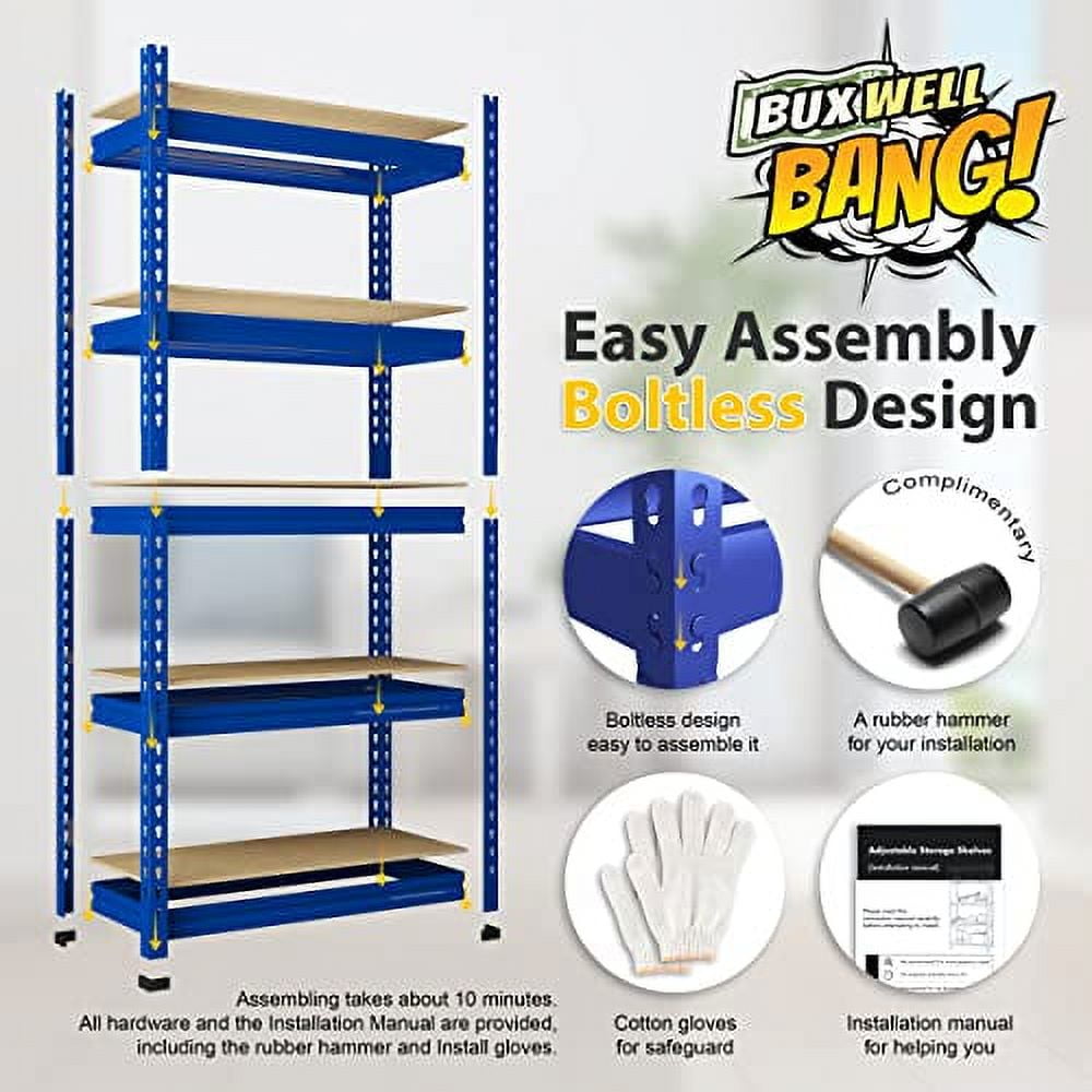 5-Shelf Heavy Duty Shelving - Adjustable Garage Storage Shelves, Metal ...