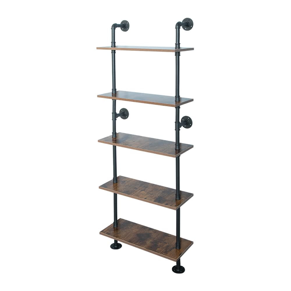 5 Shelf Industrial Pipe Shelving, Black Modern Bookcase Bookshelf, Wall ...
