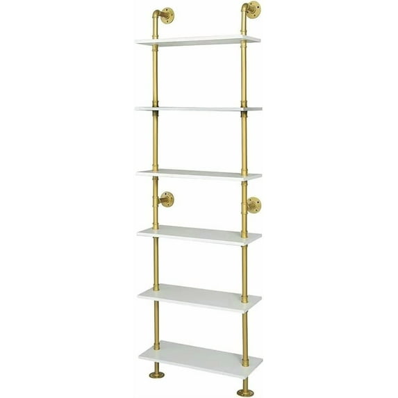 5 Shelf Modern Gold Bookshelf Wall Mount White Bookcase Ladder Shelf ...