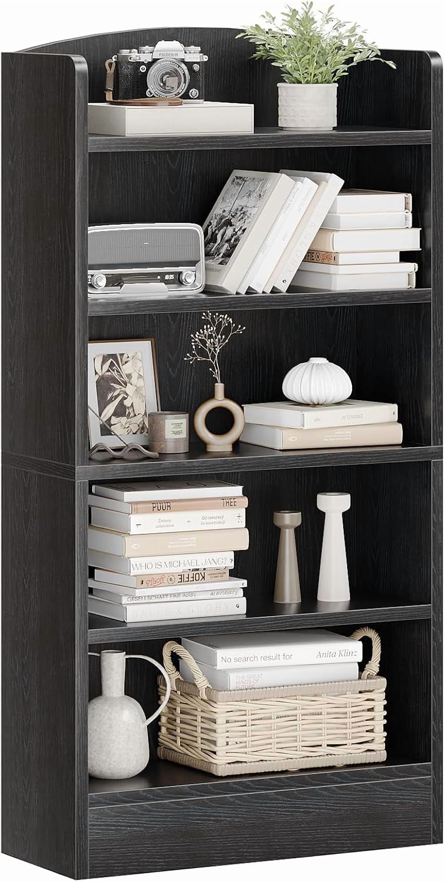 5-Shelf Multi-Functional Modern Wood Bookcase with Curved Design, Dust ...