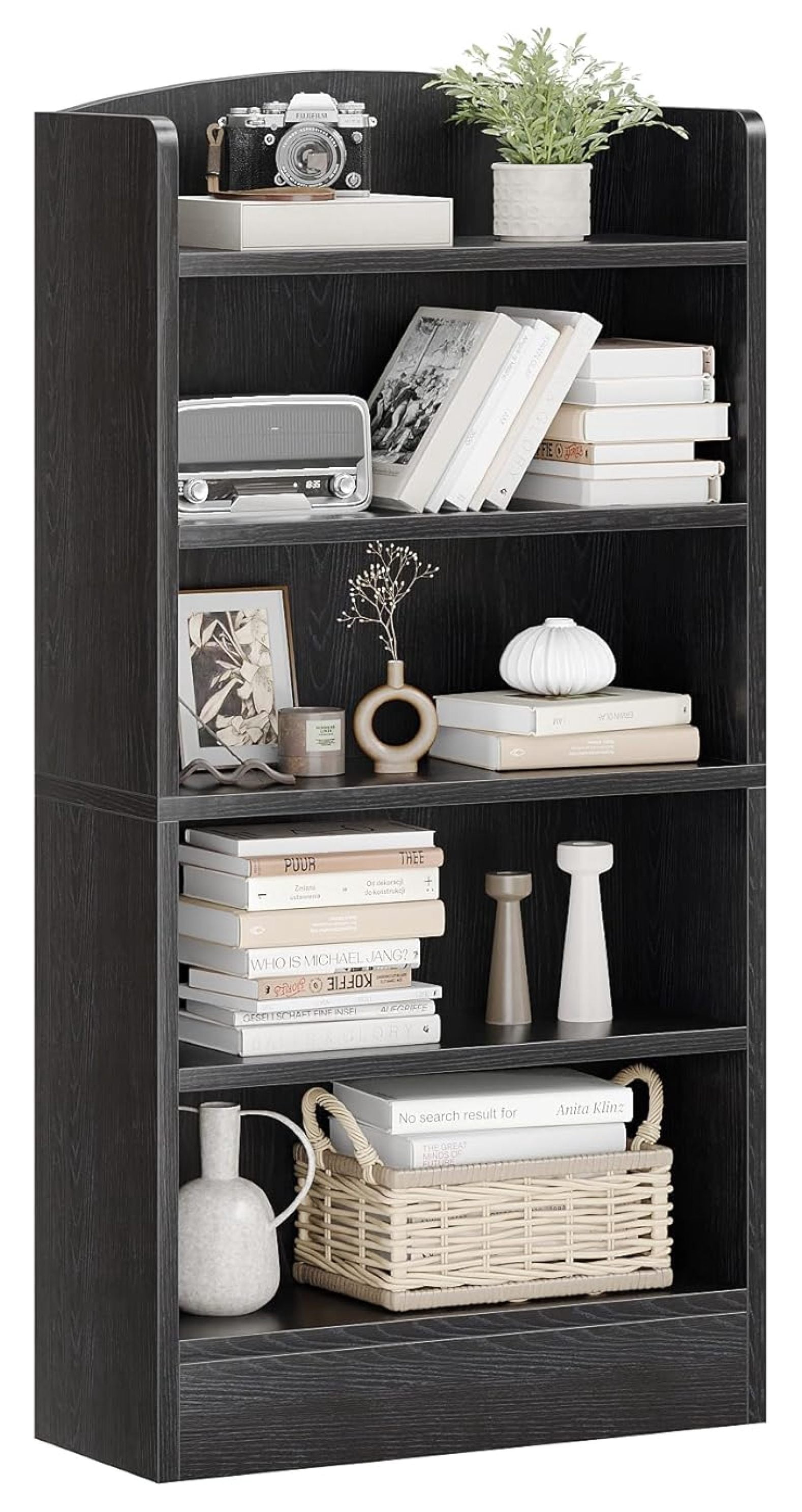5-Shelf Multi-Functional Modern Wood Bookcase with Curved Design, Dust ...