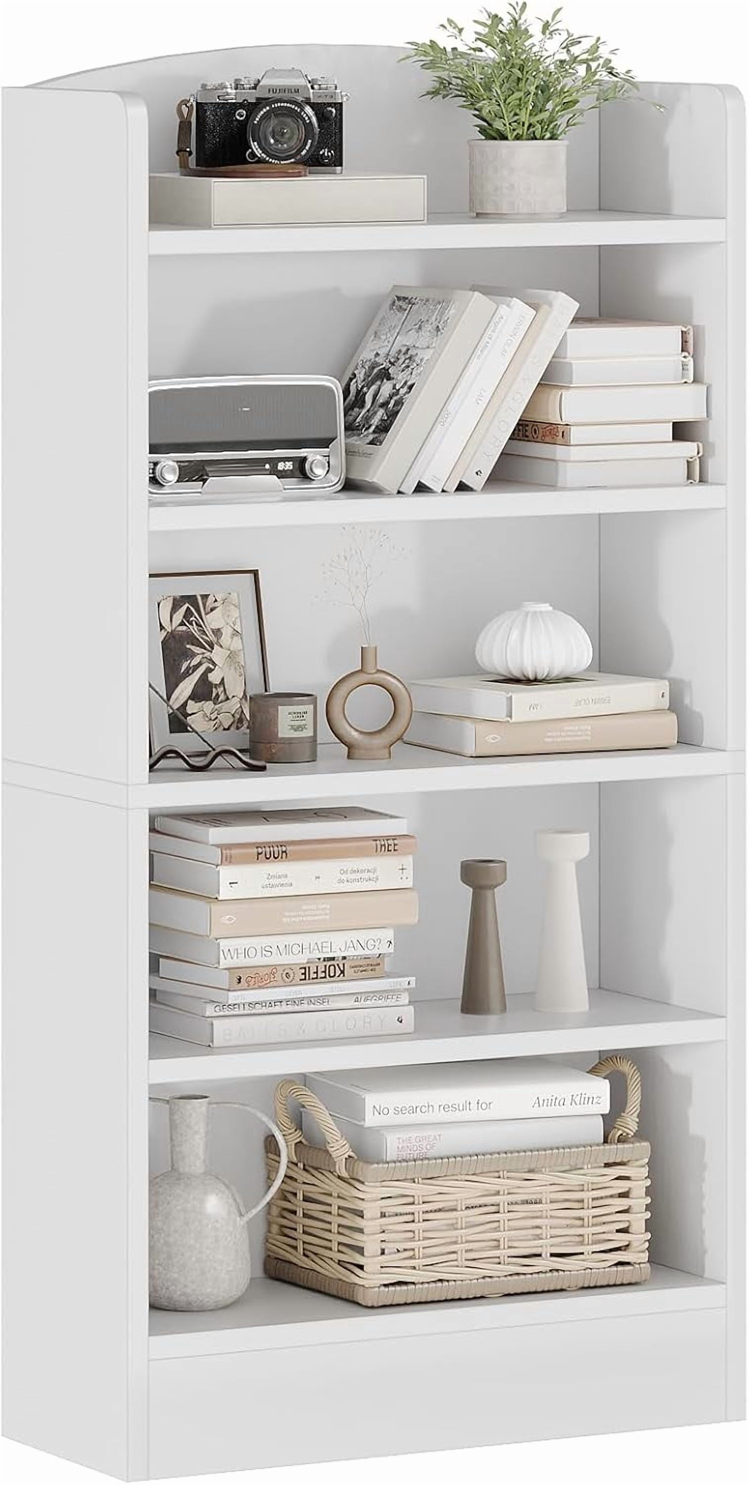 5-Shelf Multi-Functional Modern Wood Bookcase with Curved Design, Dust ...
