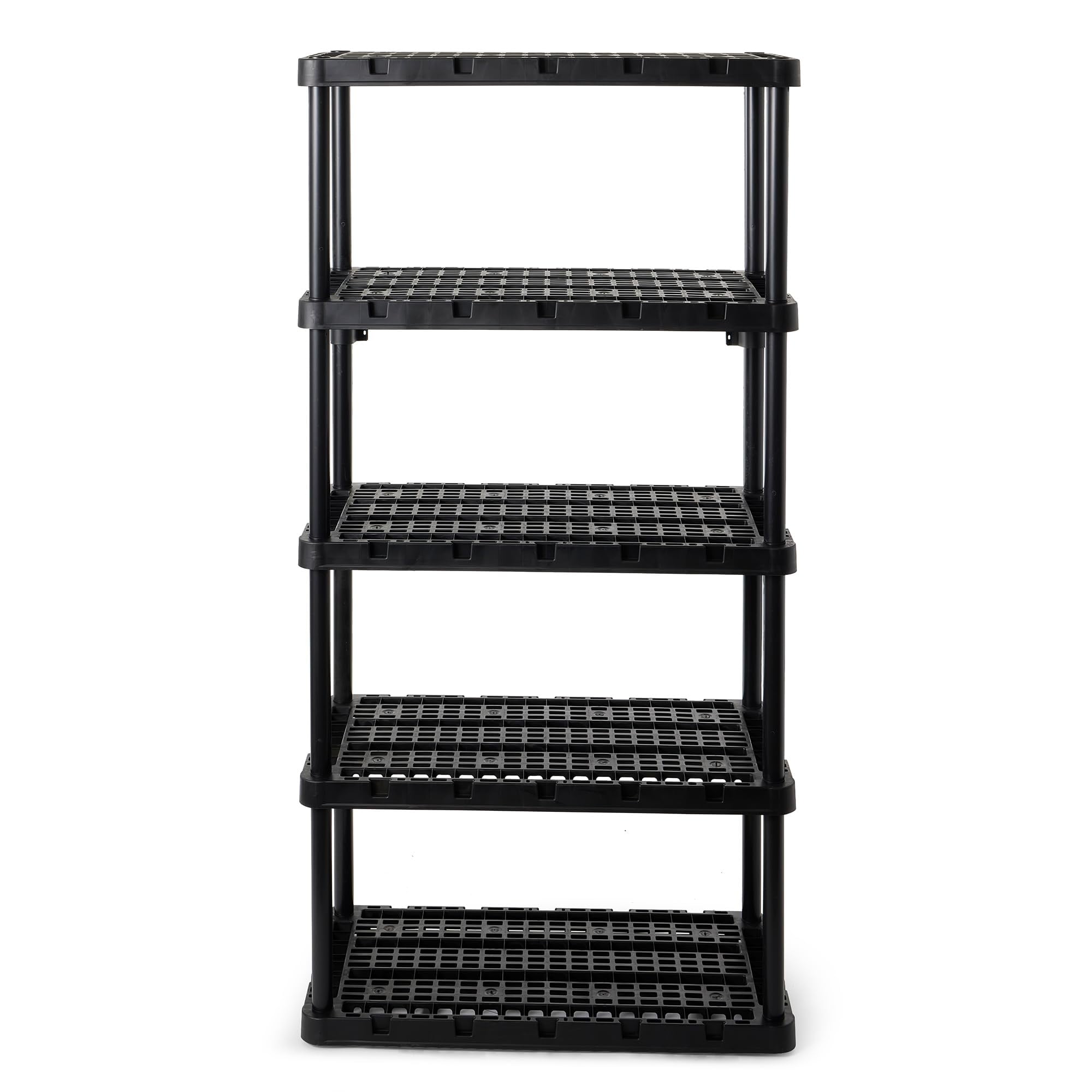 5-Shelf Plastic Storage Shelves, Heavy-Duty Garage Shelving Unit, Black ...