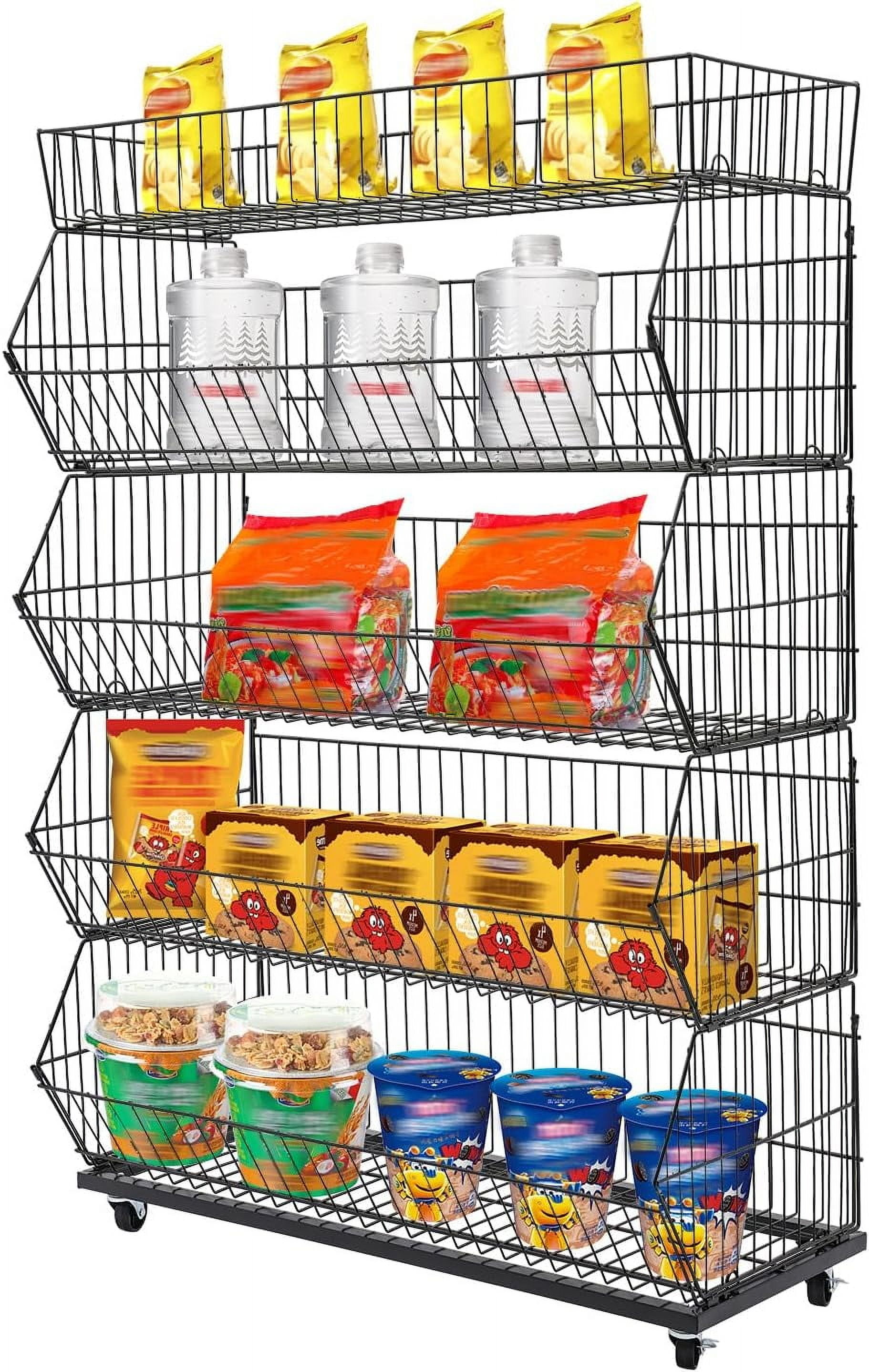 5-Shelf Shelving Unit, Wire Shelving with Wheels Market Retail Display ...