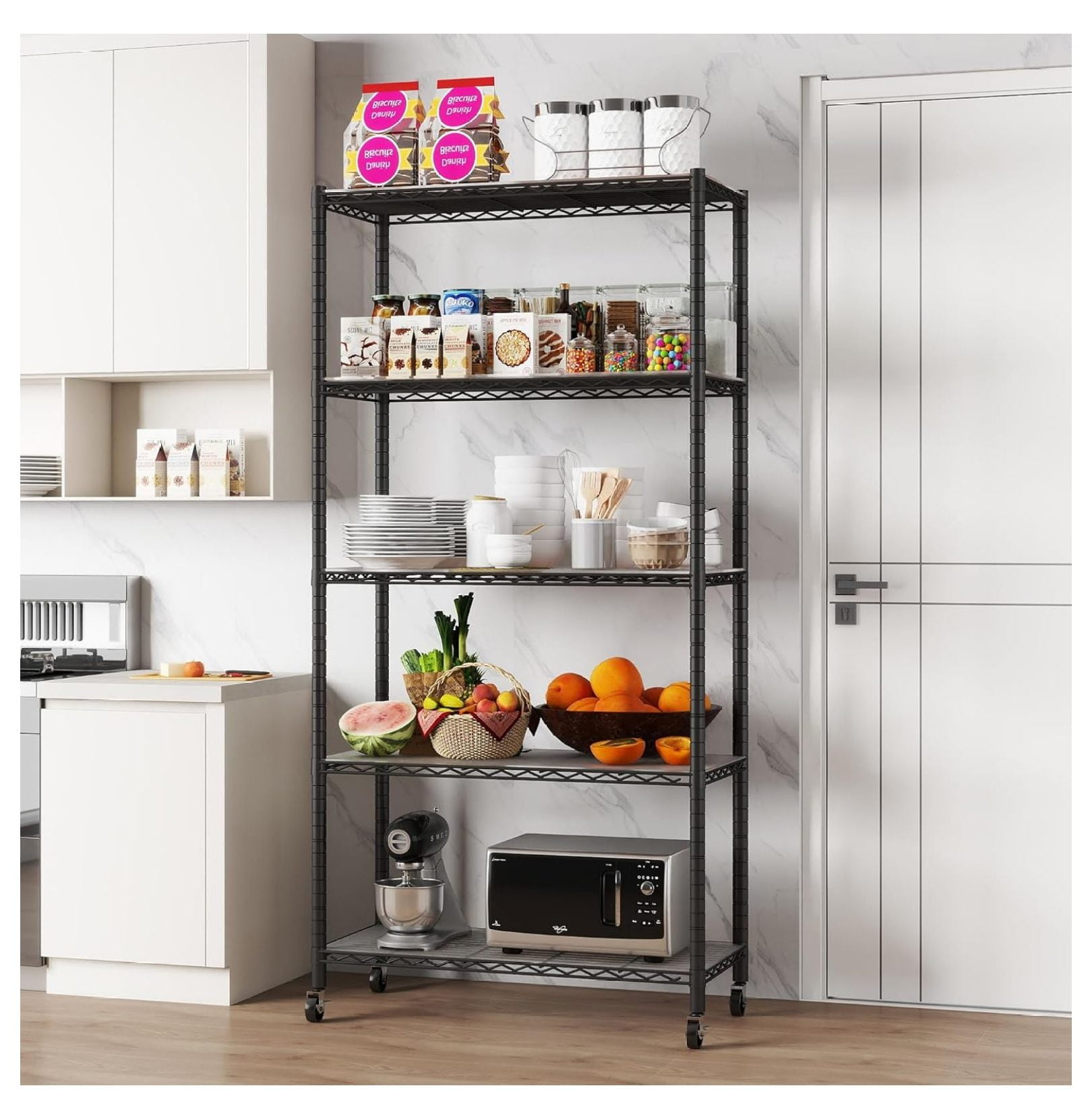 5-Shelf Shelving Units and Storage on Wheels with Shelf Liners Set of 5 ...