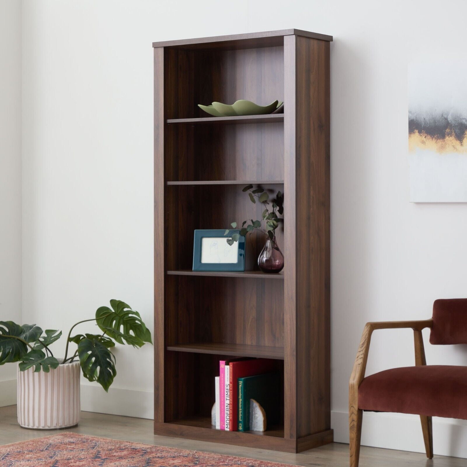 5 Shelf Standard Rectangle Dark Wood Bookcase 73 inches - Brown ...