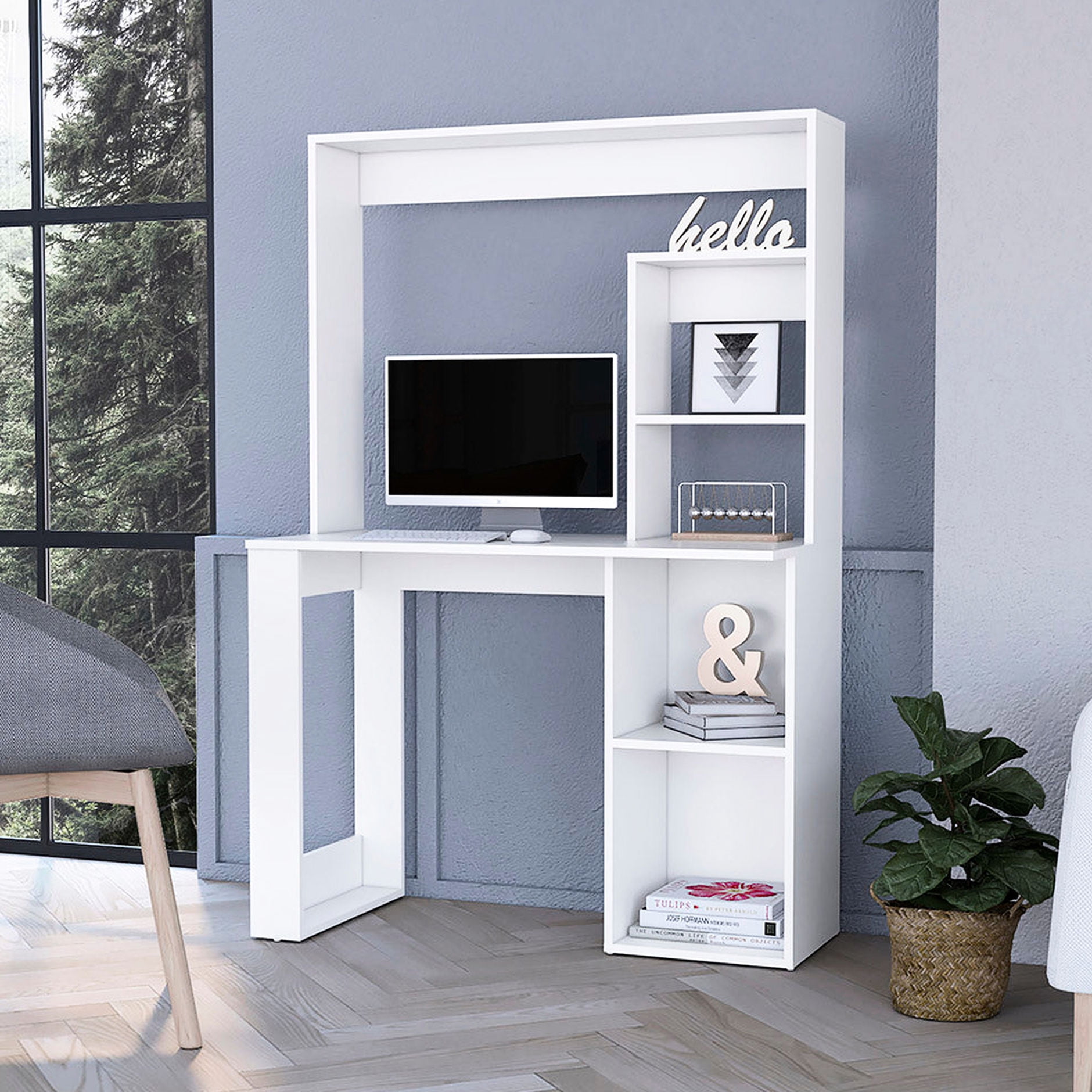 5 - Shelf Storage Desk in White - Ideal for Modern Workspace - Walmart.com