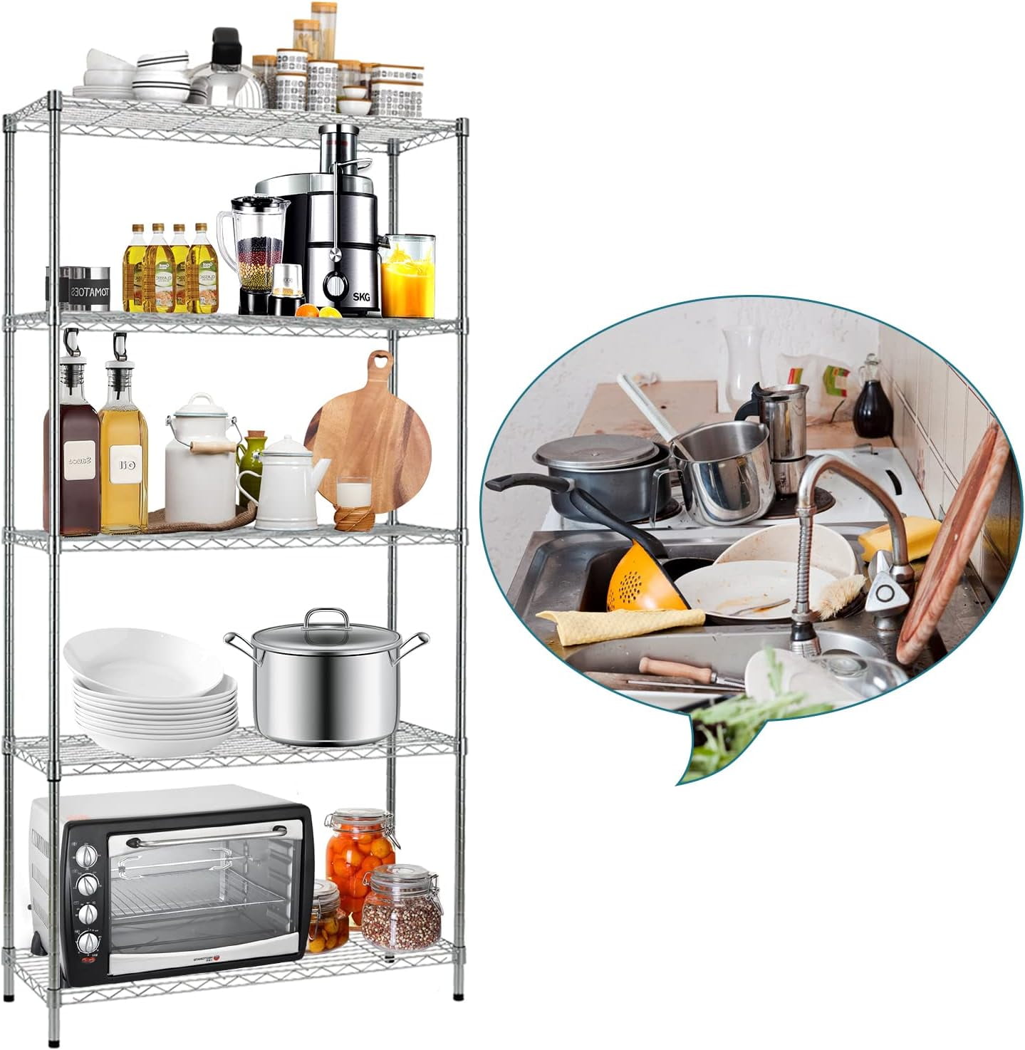 5-Shelf Storage Shelves, Height Adjustable NSF Certification Wire ...