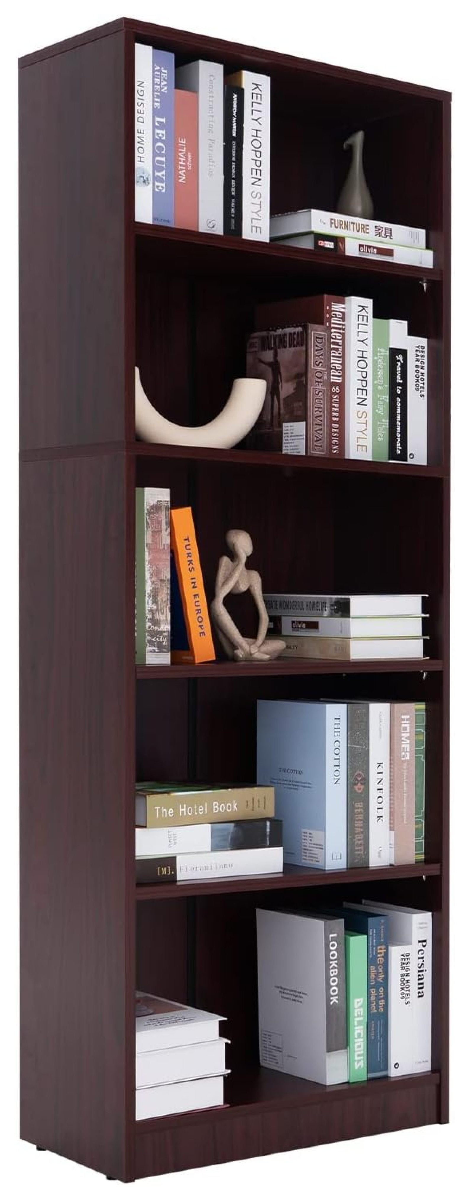 5 Shelf Wood Bookcase Freestanding Book Case Adjustable Layers ...