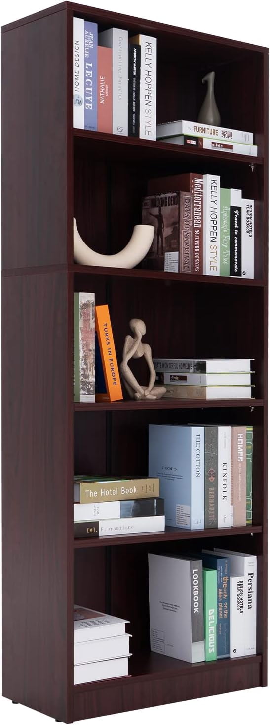 5 Shelf Wood Bookcase Freestanding Book Case Adjustable Layers ...
