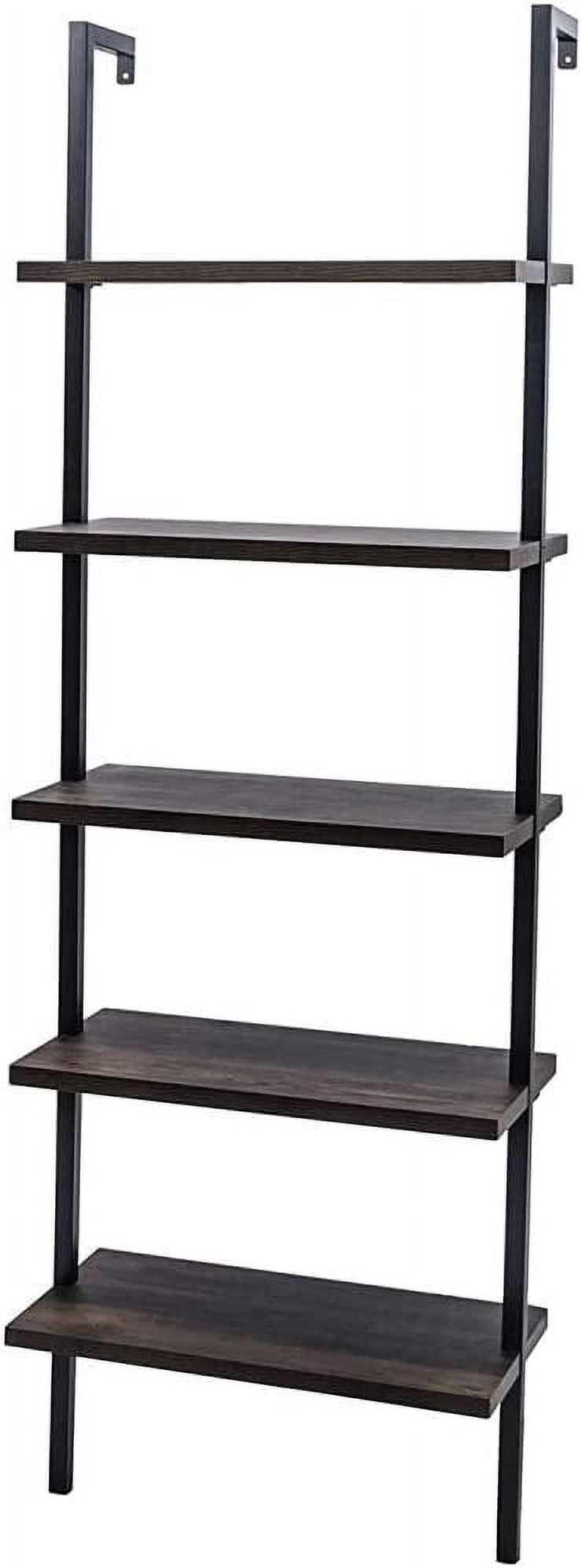 5-Shelf Wood Ladder Bookcase with Metal Frame 5-Tier Ladder Shelf Wood ...