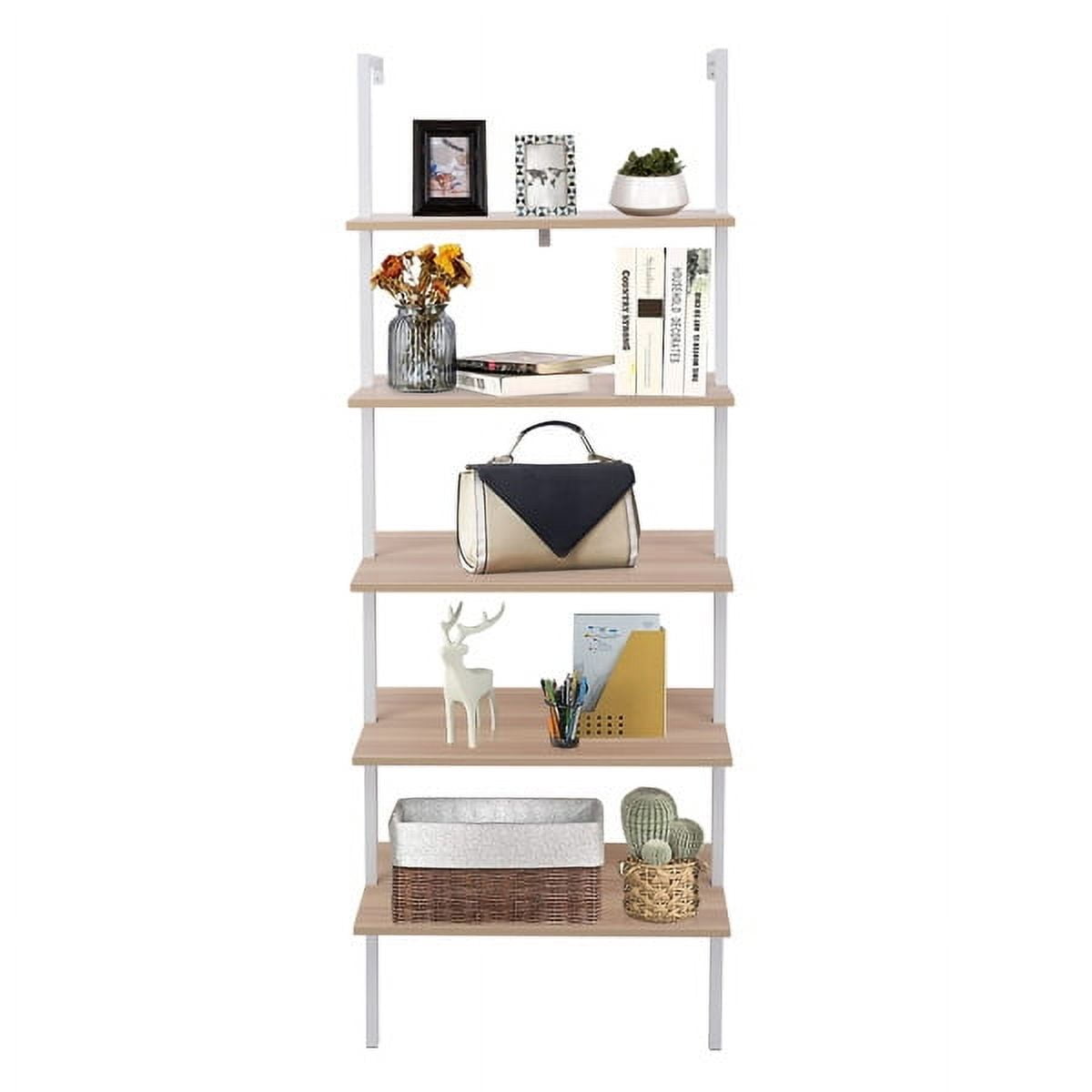 KAAYEE 5-Shelf Wood Modern Bookcase, Open Wall Mount Ladder Bookshelf ...