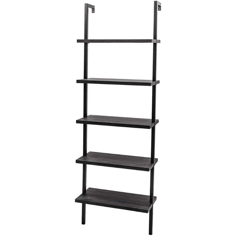 5-Shelf Wood Ladder Bookcase with Metal Frame Industrial 5-Tier Modern ...