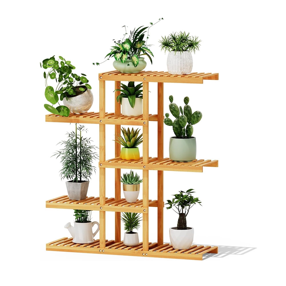 5 Shelf Wooden Flower Stands, Plant Display Rack, Floor Standing Plant ...