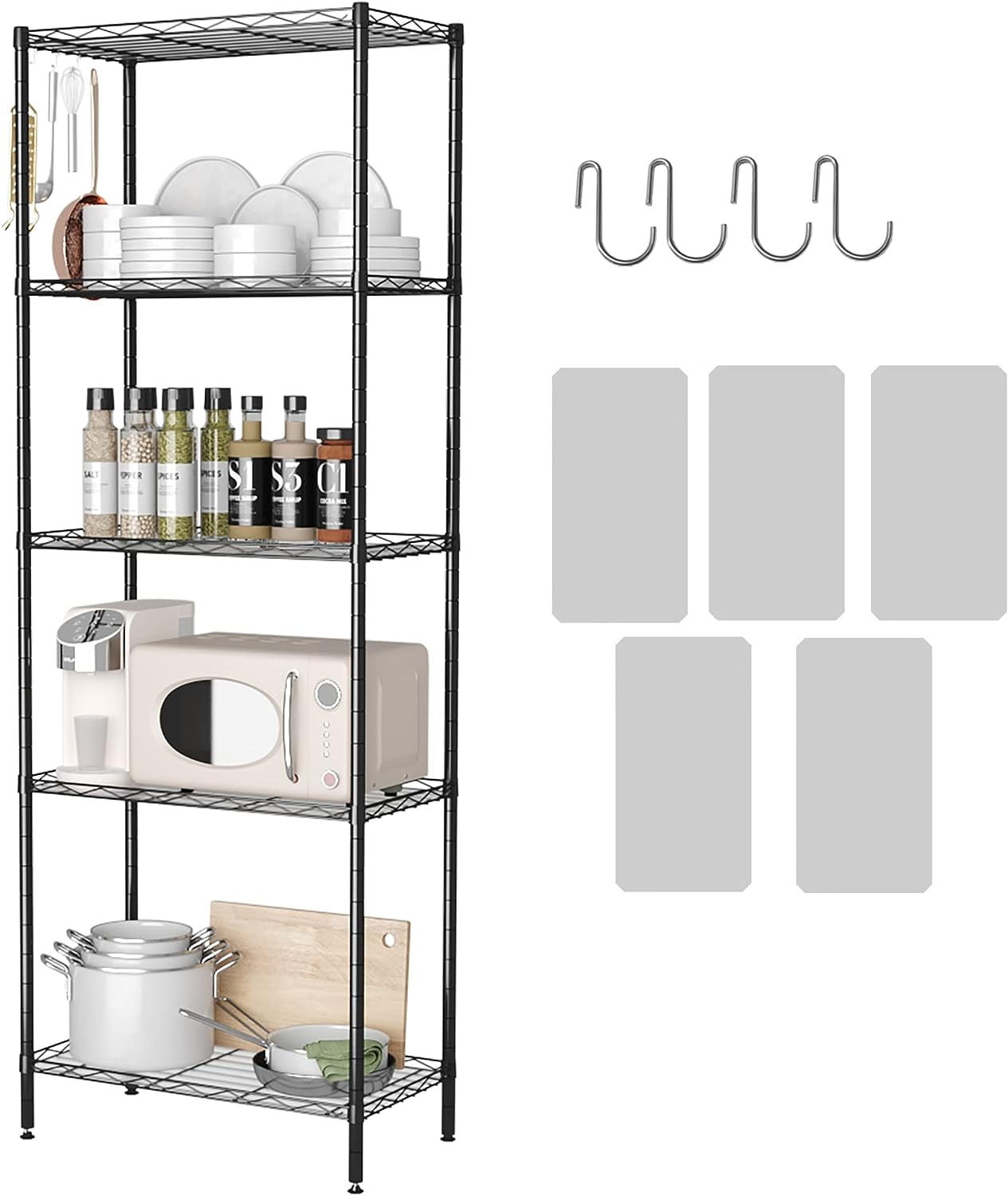 5-Shelving Unit, Adjustable Wire Shelving, Metal Wire Shelf with Shelf ...