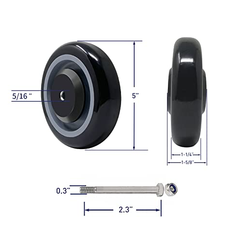 5" Shopping Cart Wheel Replacement Kit, Polyurethane Casters 3/8" Axle ...