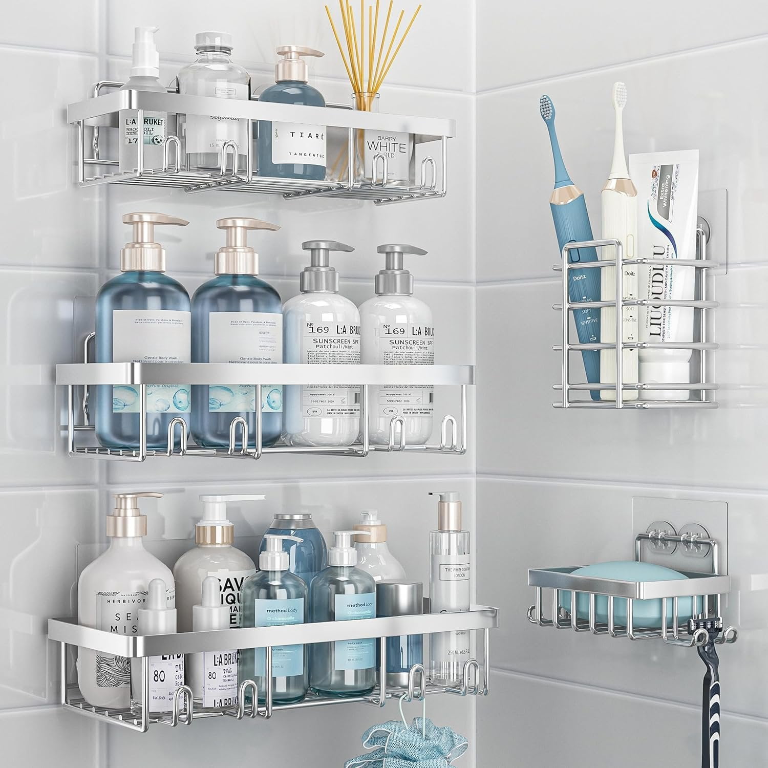 5 Shower Organizer Rack Shelf for Inside Shower, Self Bathroom Wall ...