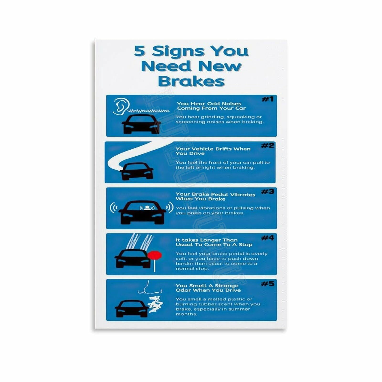 5 Signs You Need New Brakes Poster Auto Repair Shop Wall Canvas ...