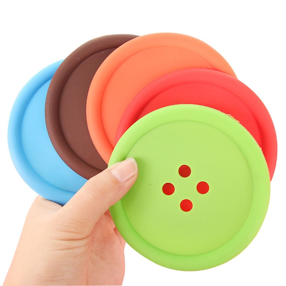 5 Silicone Button Coasters for Drinks,Tea Cup Mug Table Placemat,Heat ...