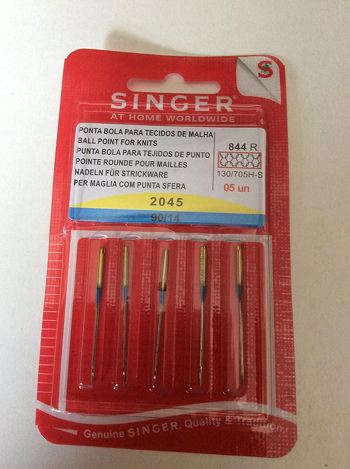5 Singer 2045 Universal (15X1, HAX1, 130/705H) Ball Point Yellow Band ...