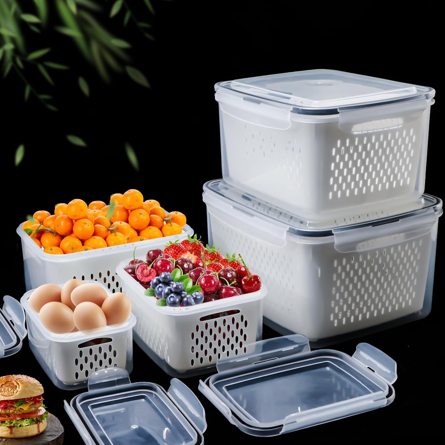 5 Size Fruit Vegetable Storage Containers For Refrigerator With Filter ...