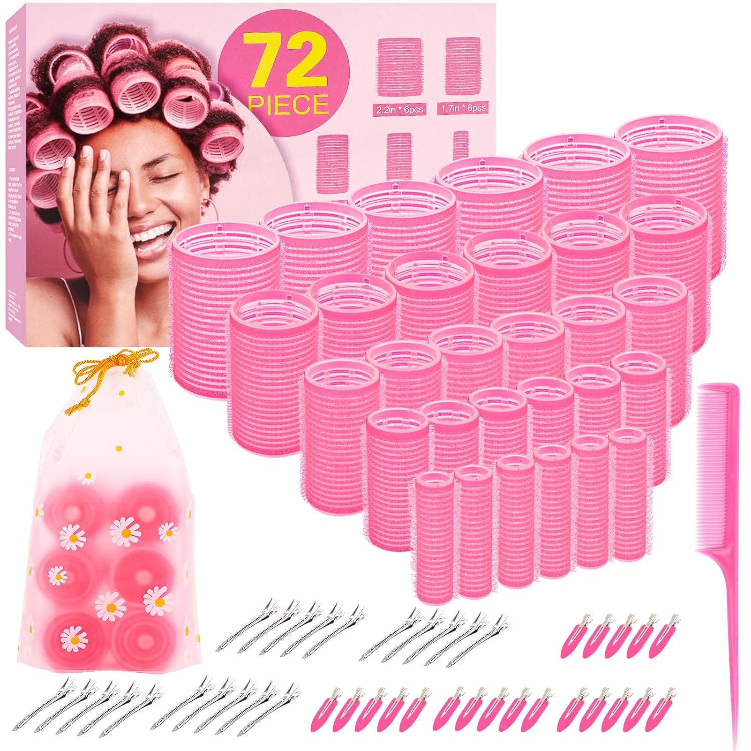 5 Size Hair Rollers, 72Pcs Roller Set, Hair Curlers for Blowout Look ...