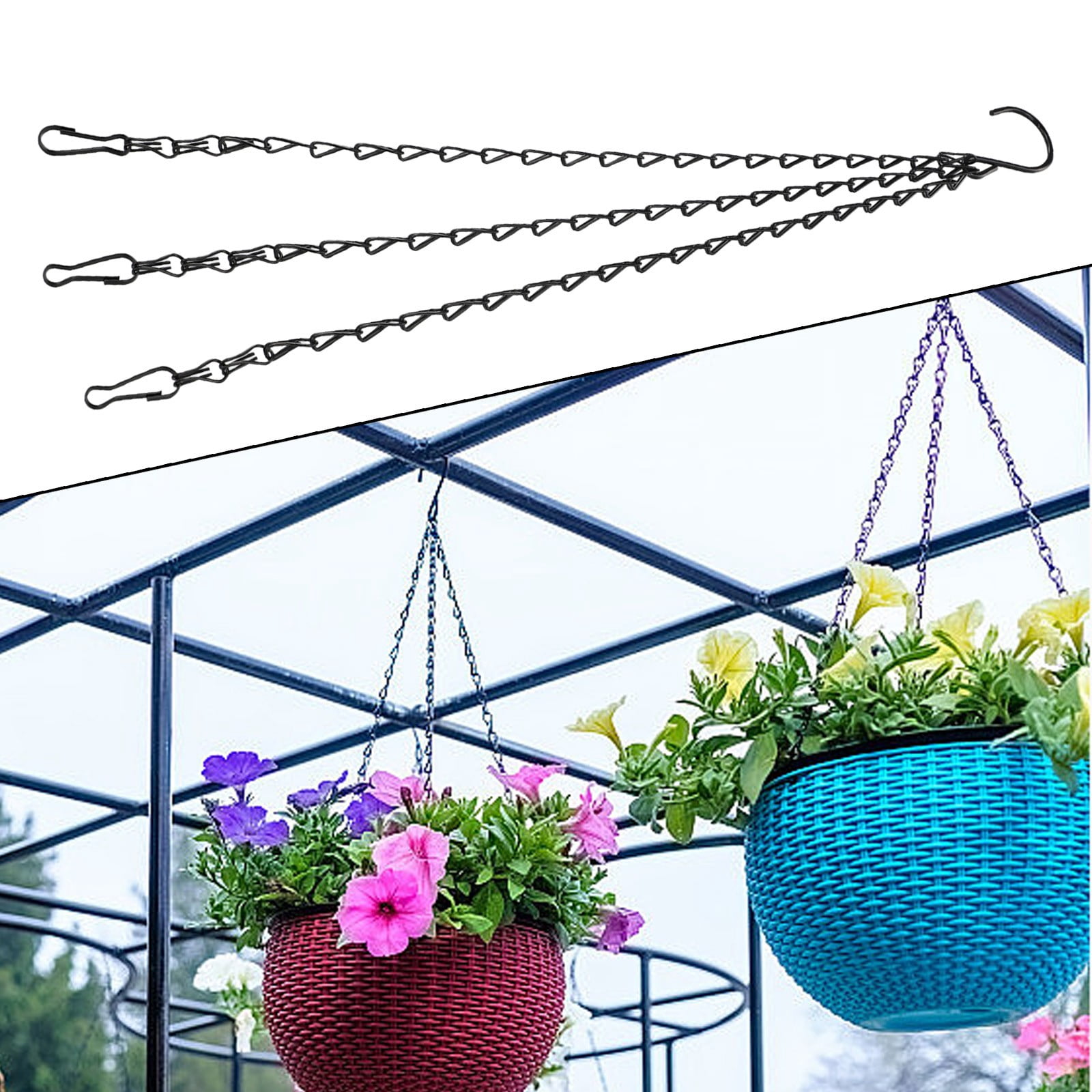 5 Size Rattan Hanging Basket Flower Pot Chain Hydroponic Plants Plant ...