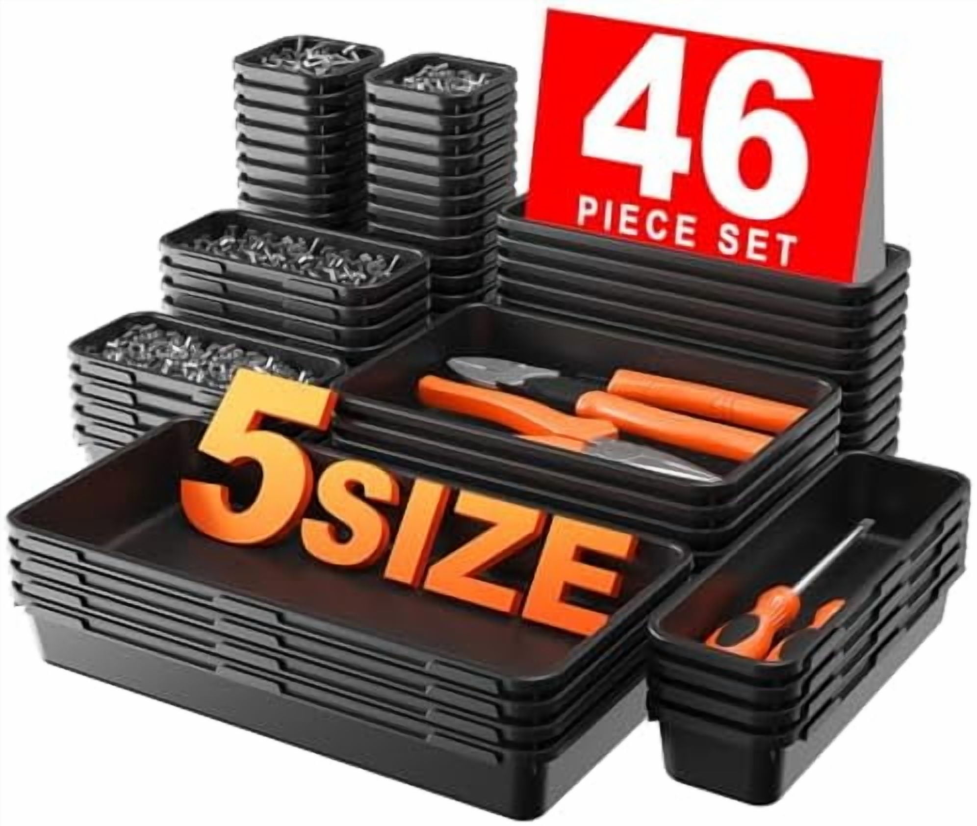 【𝟰𝟲𝗣𝗖𝗦 & 5 Size】Tool Box Organizer Tray Divider Set, 【Black】 Desk ...