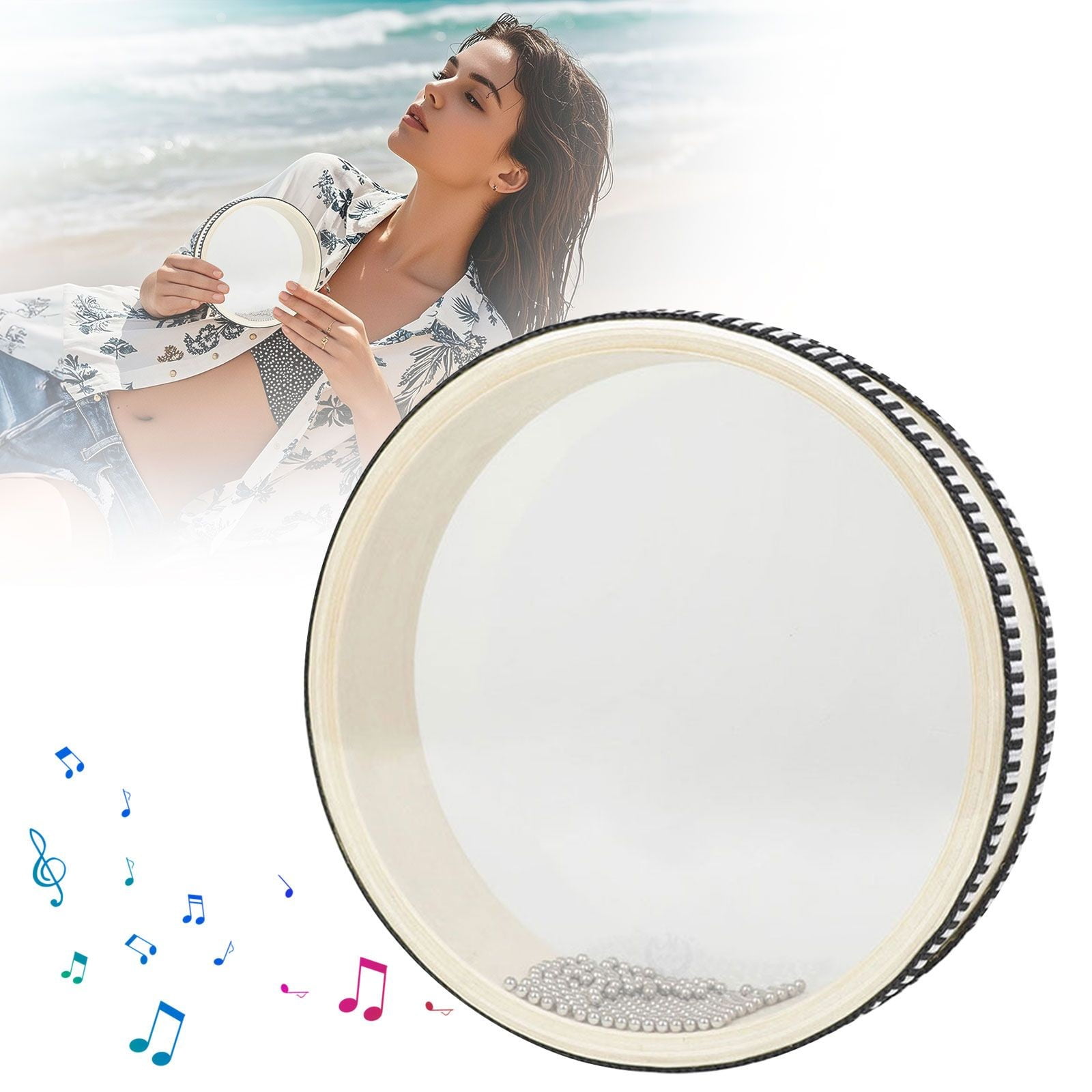 5 Sizes 4-12" Wave Bead Sea Drum Sea Sound Drum with Hardwood Shell ...