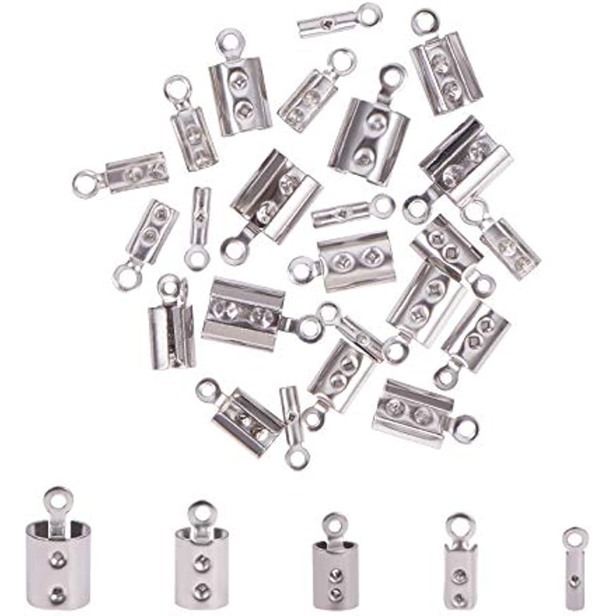 5 Sizes Folding Crimp Ends 250pcs Crimps Ends Fold Over Cord Ends ...
