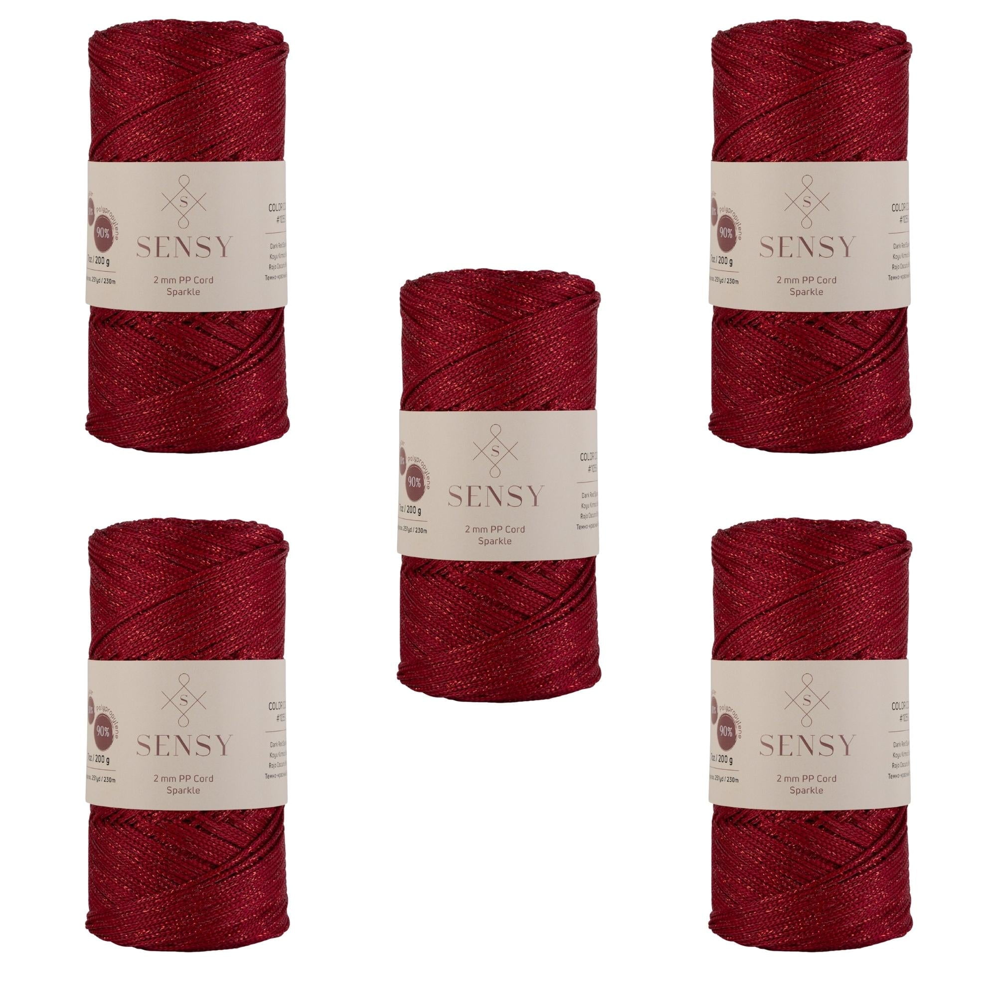 5 Skeins of Sensy Premium 2mm 251 Yards Sparkle Polyester Rope 90% ...