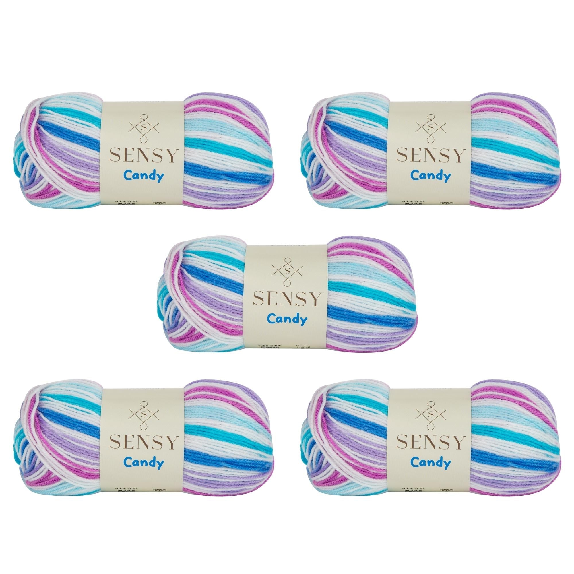 5 Skeins of Sensy Candy Yarn, 3.5 oz, 251 Yards, Multicolor Yarn for Crocheting and Knitting ...