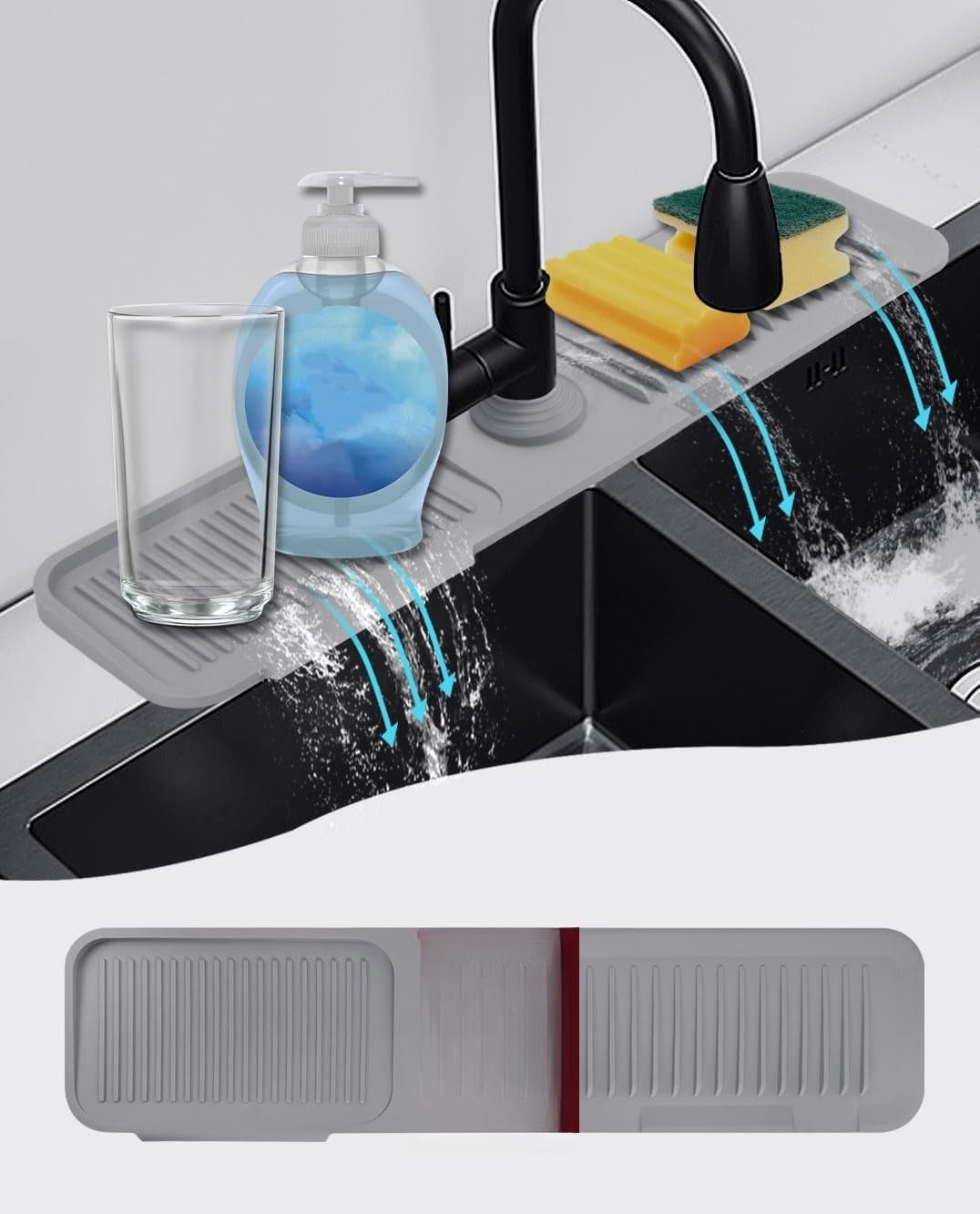 5° Slope Kitchen Sink Splashback - Silicone Faucet Pad Handle Drip Sink ...